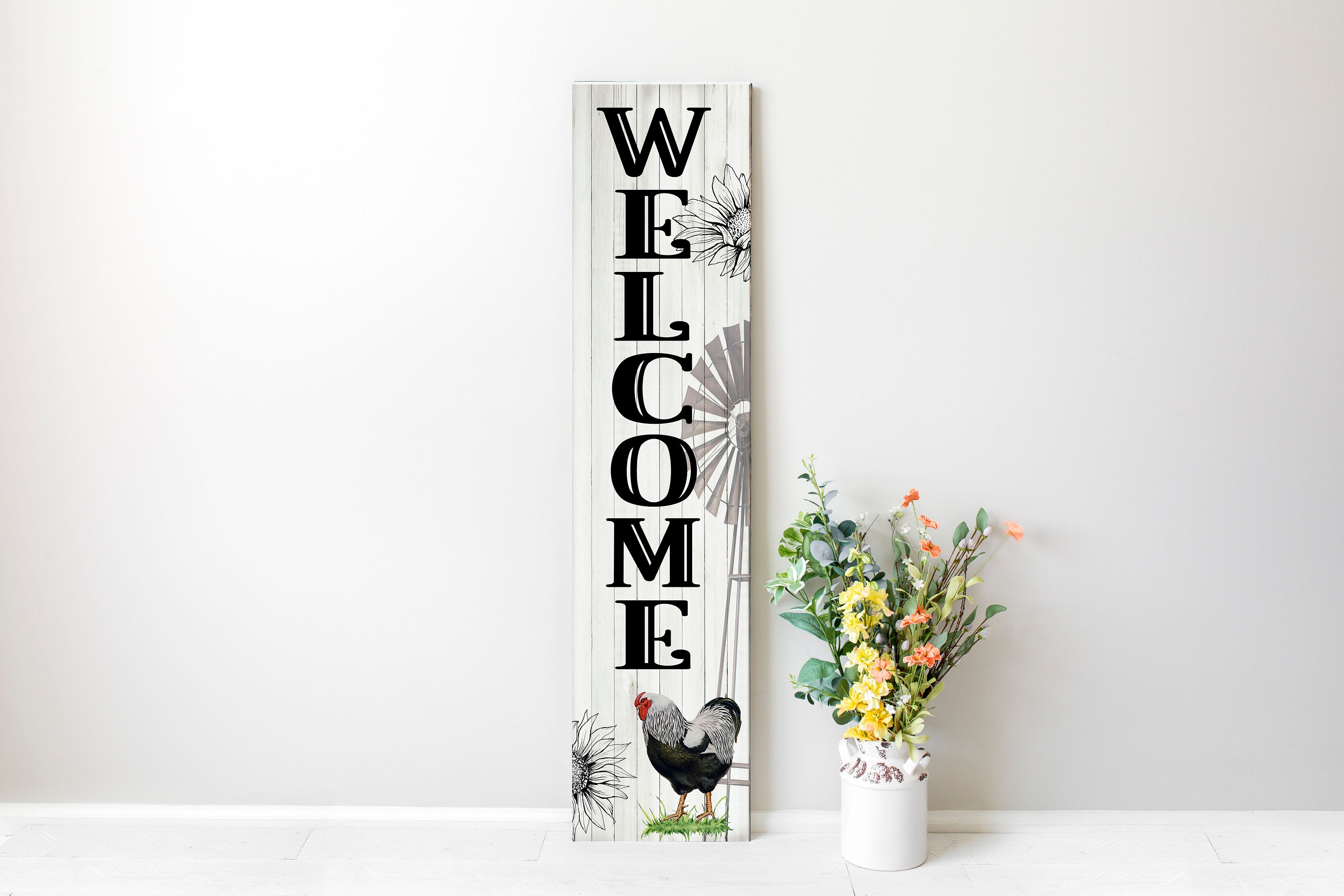 24 Inch 2 Foot Tall Chicken Welcome Vertical Wood Print Sign | Etsy