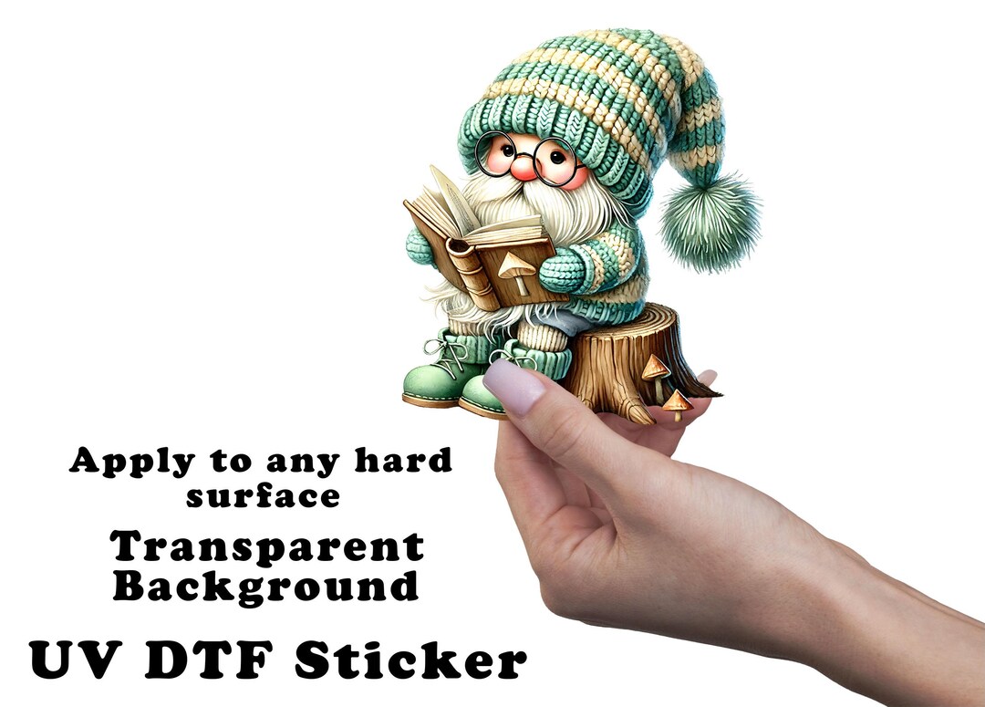 Book Lover Gnome UV DTF Transparent Decal / Sticker You Choose Size - Etsy