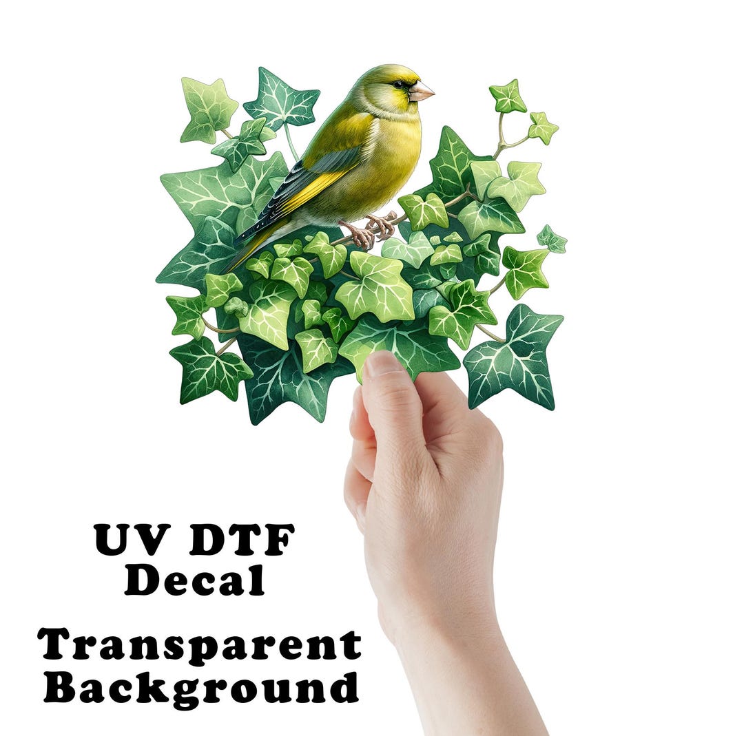 Yellow Bird on Ivy UV DTF Transparent Decal / Sticker You Choose Size ...