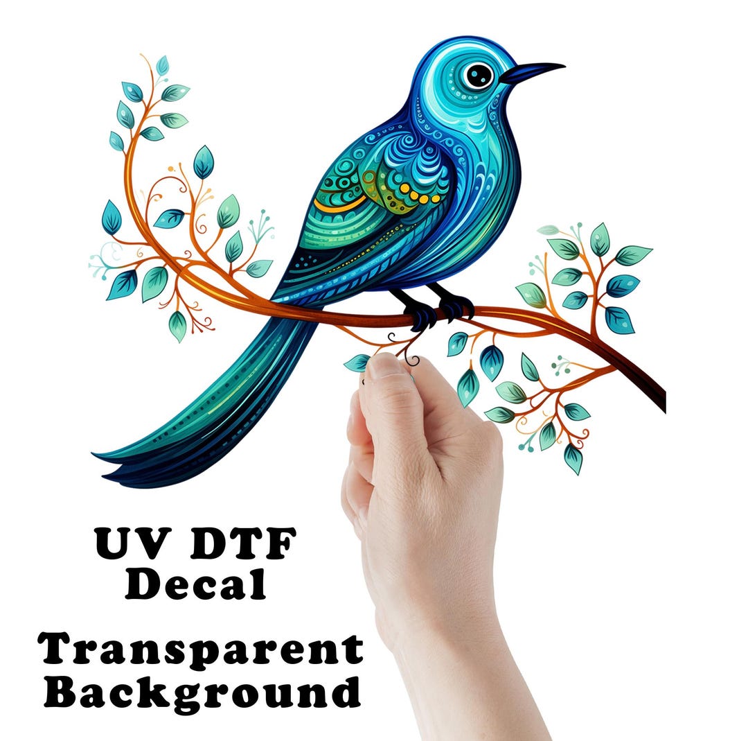 Blue Doodle Bird UV DTF Transparent Decal / Sticker You Choose Size - Etsy