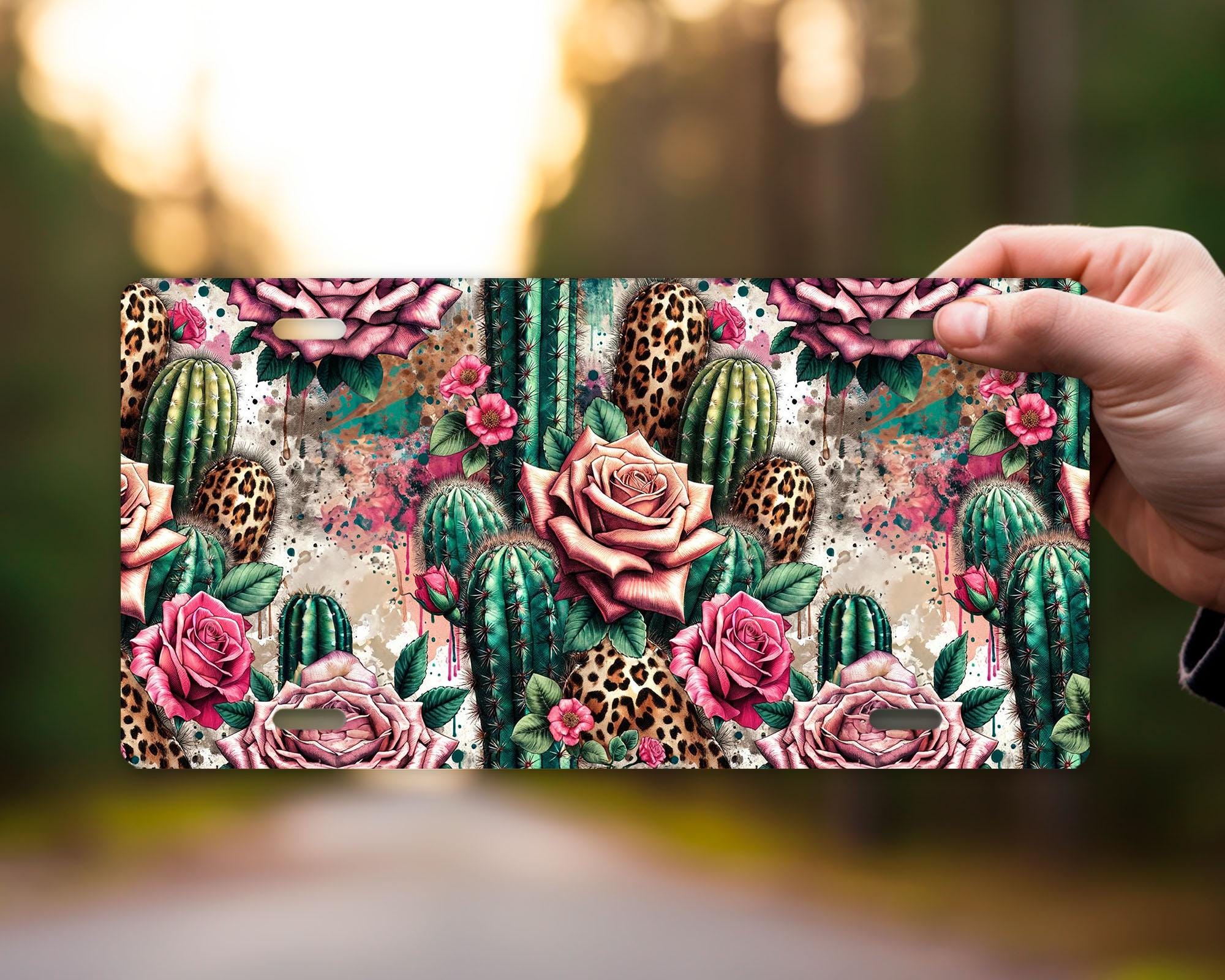 Cactus and Roses Vanity Decorative Front License Plate Cute Car License ...