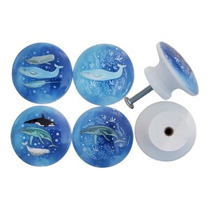 Set of 6 Whales on Blue Print Cabinet Knobs - Etsy