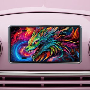 Neon Dragon Vanity Decorative Front License Plate Cute Car License ...