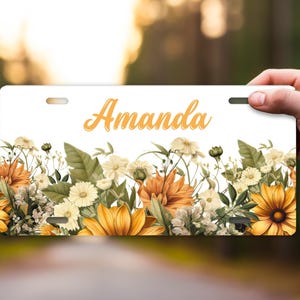 Personalized Yellow and Cream Daisy Vanity Decorative Front License ...