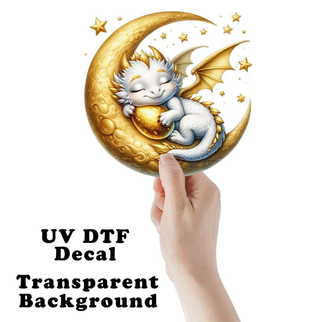 Sleeping Dragon on Moon UV DTF Transparent Decal / Sticker You Choose ...