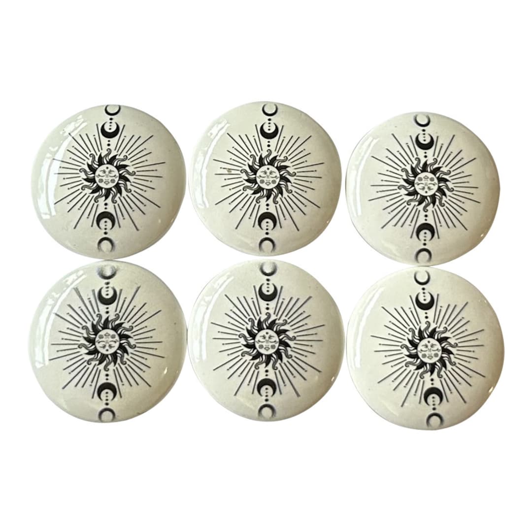 Set of 6 Sun and Moon Phase Wood Cabinet Knobs, Drawer Knobs and Pulls ...