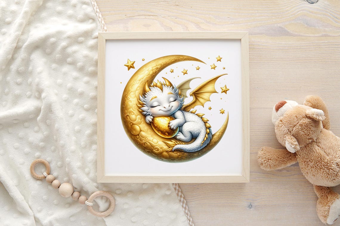 Sleeping Dragon on Moon UV DTF Transparent Decal / Sticker You Choose ...
