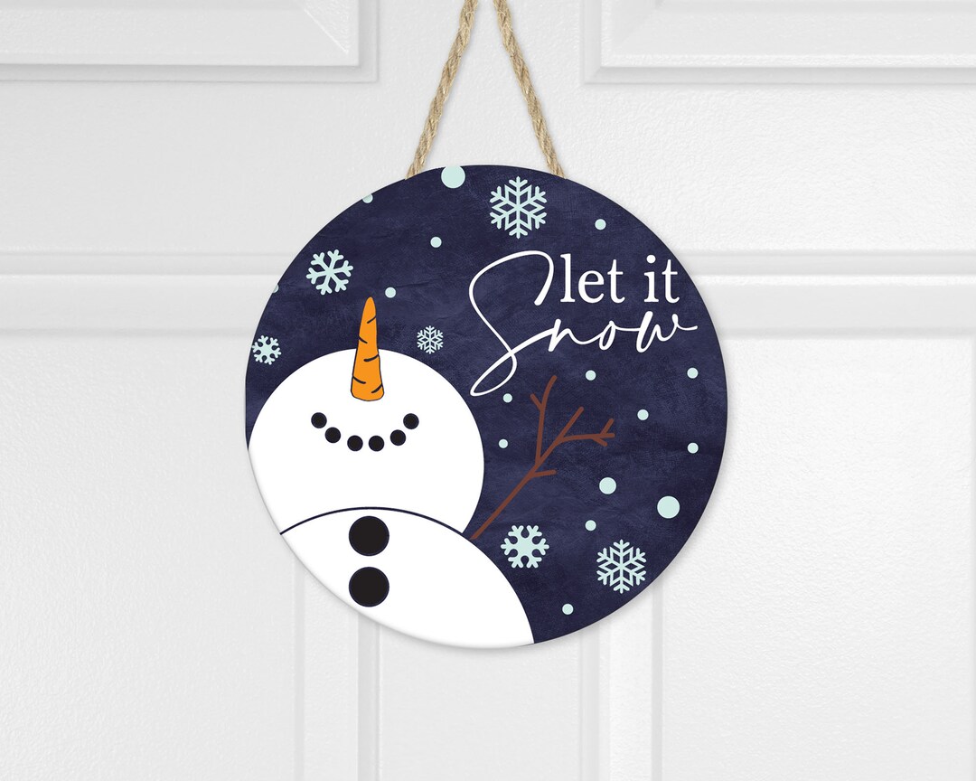 Navy Blue Primitive Snowman Let It Snow Christmas Round Printed ...