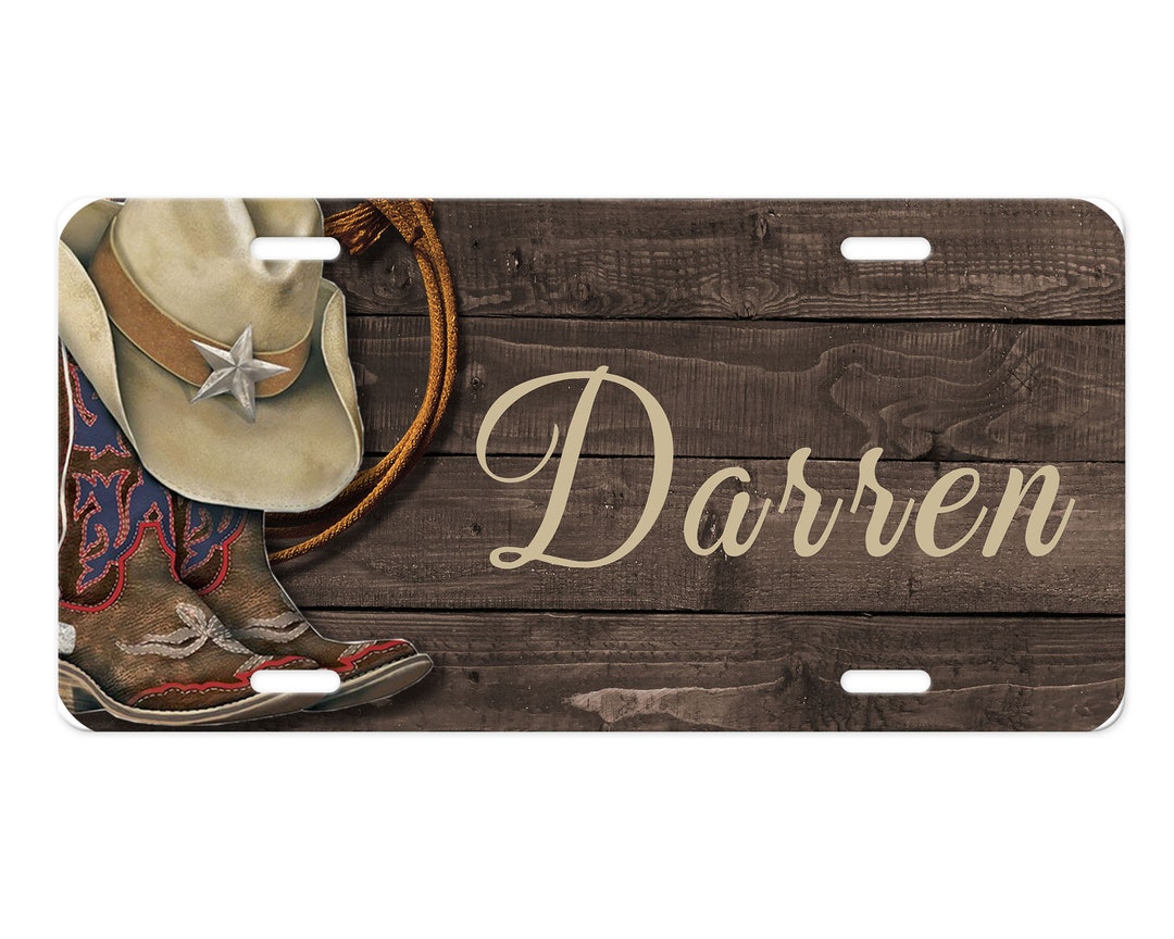 Personalized Cowboy Boots and Hat Aluminum Front License Plate - Etsy