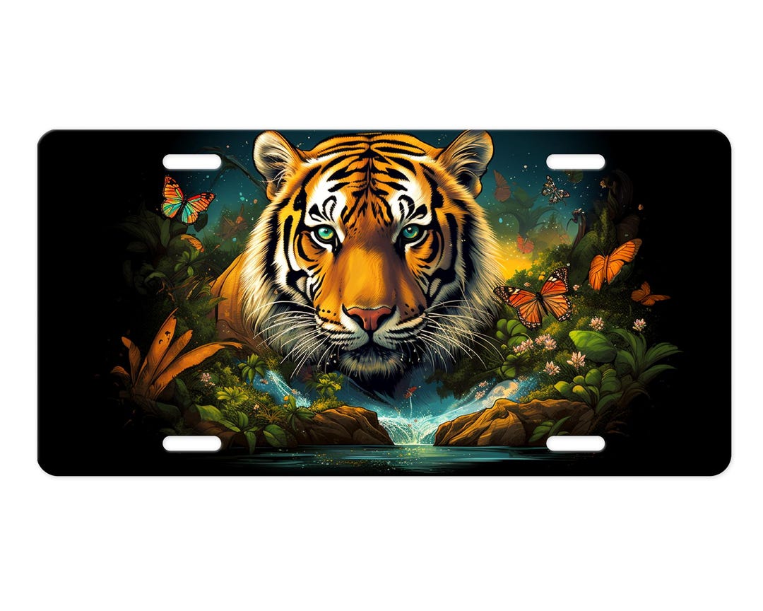 New Release, Tiger and Butterfly Vanity Decorative Front License Plate ...