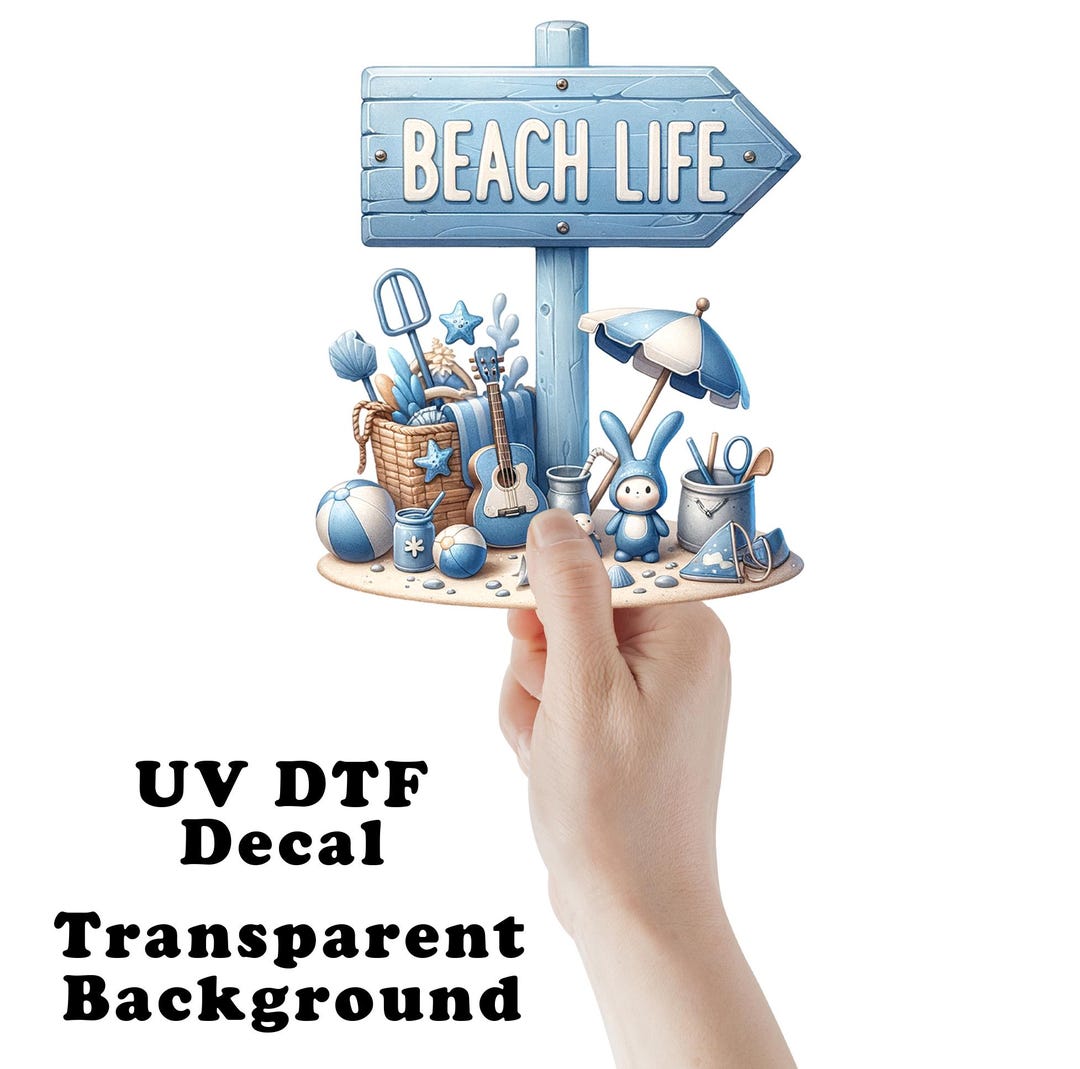 Blue Beach UV DTF Transparent Decal / Sticker You Choose Size - Etsy