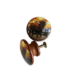 Western Knobs, Set of 6 Stain Glass Look Bison Wood Cabinet Knobs, Drawer Knobs and Pulls ...