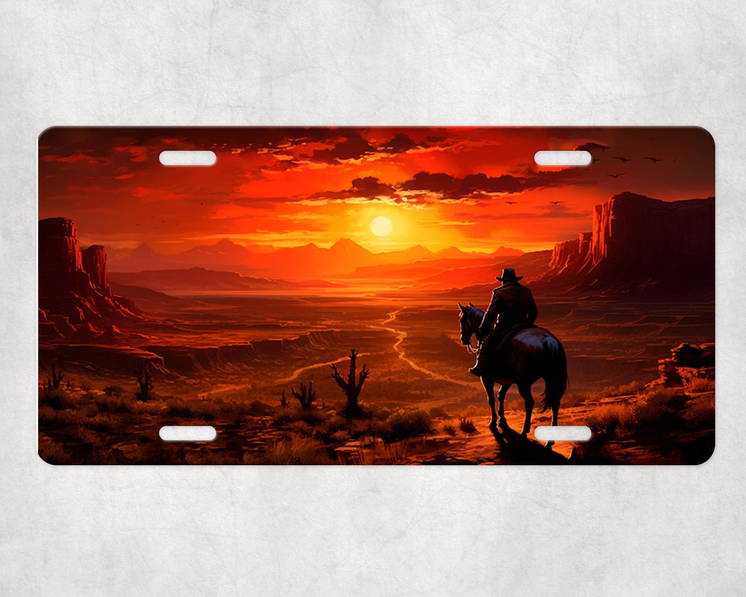 License Plate, Cowboy Desert Sunset Printed Aluminum Front License ...