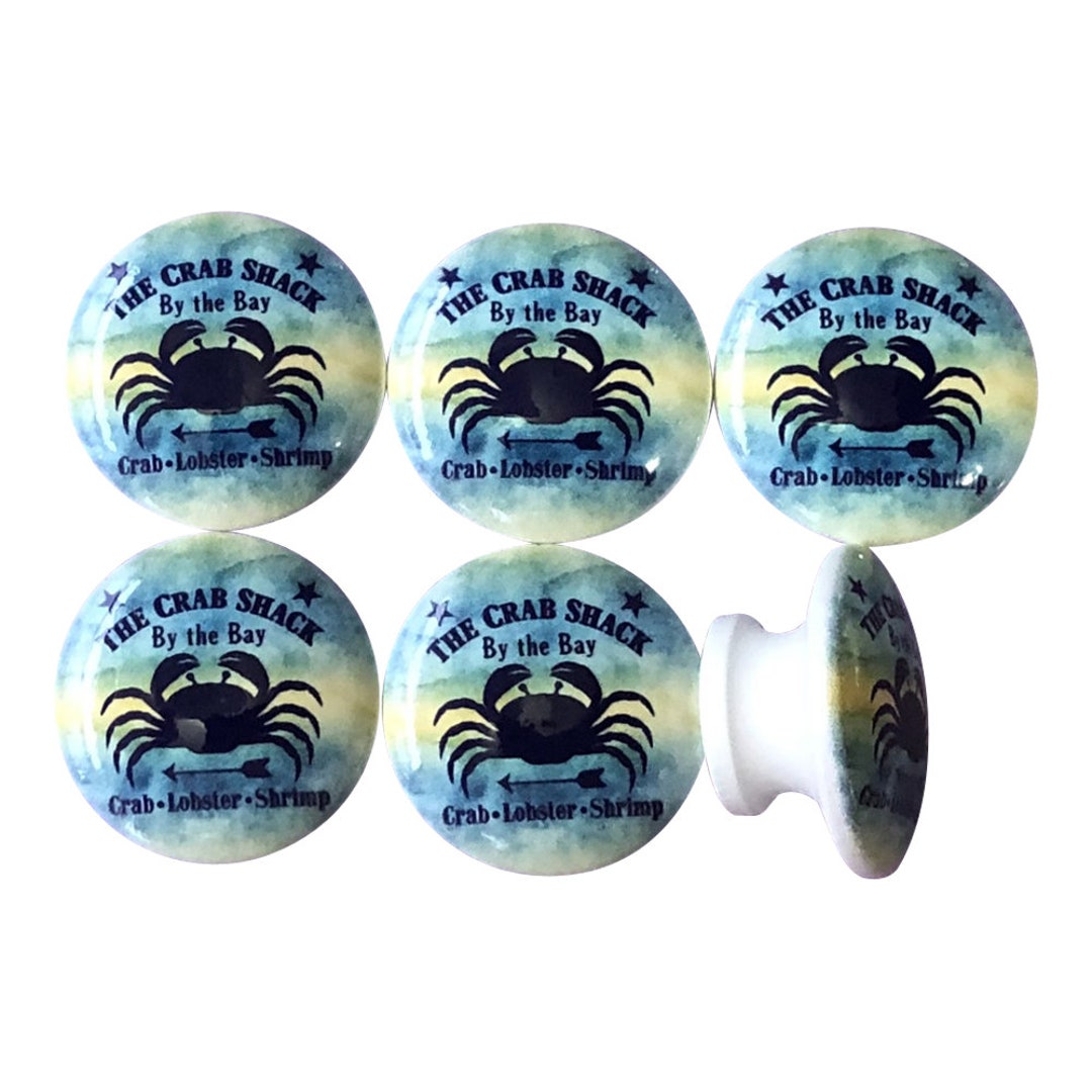 Set of 6 Crab Shack Nautical Wood Cabinet Knobs, Kitchen Cabinet Knobs, Draw Knobs, Nautical ...