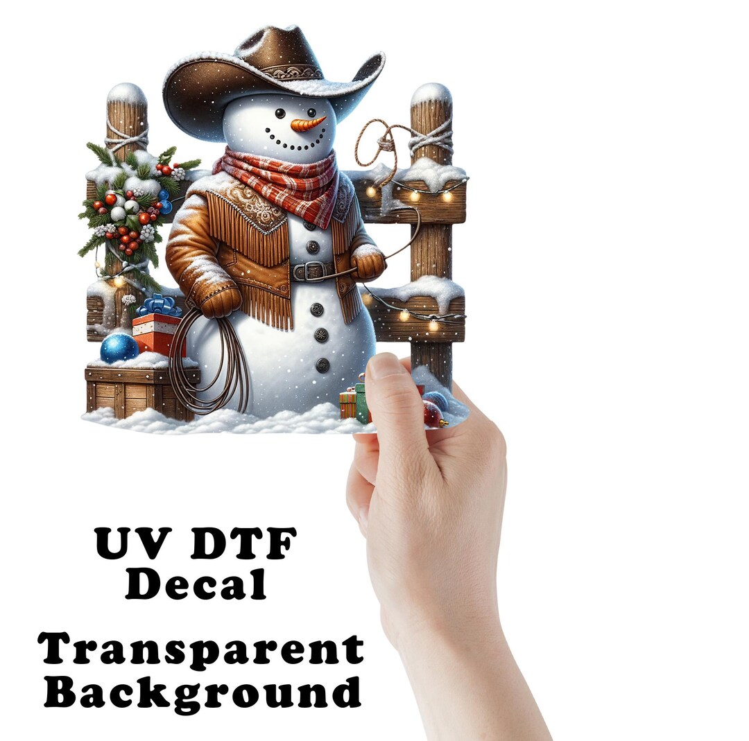 Western Snowman Christmas UV DTF Transparent Decal / Sticker You Choose ...