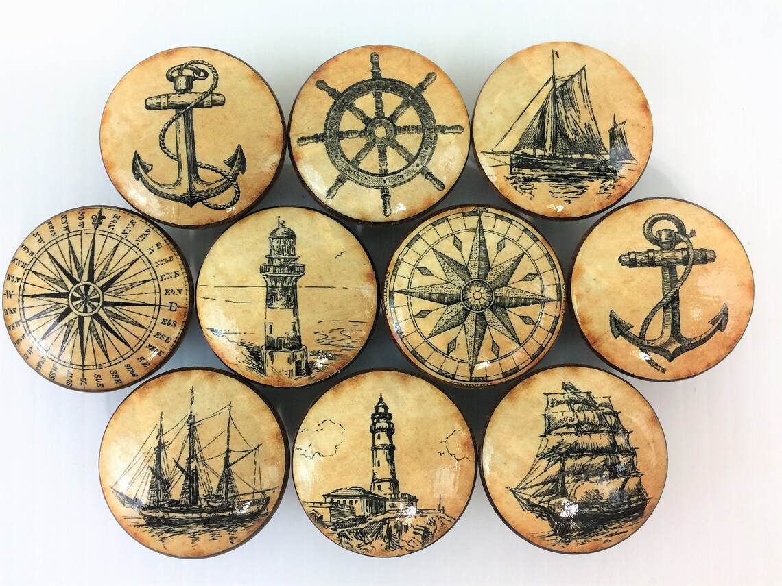 Set of 10 Vintage Nautical Cabinet Knobs - Etsy