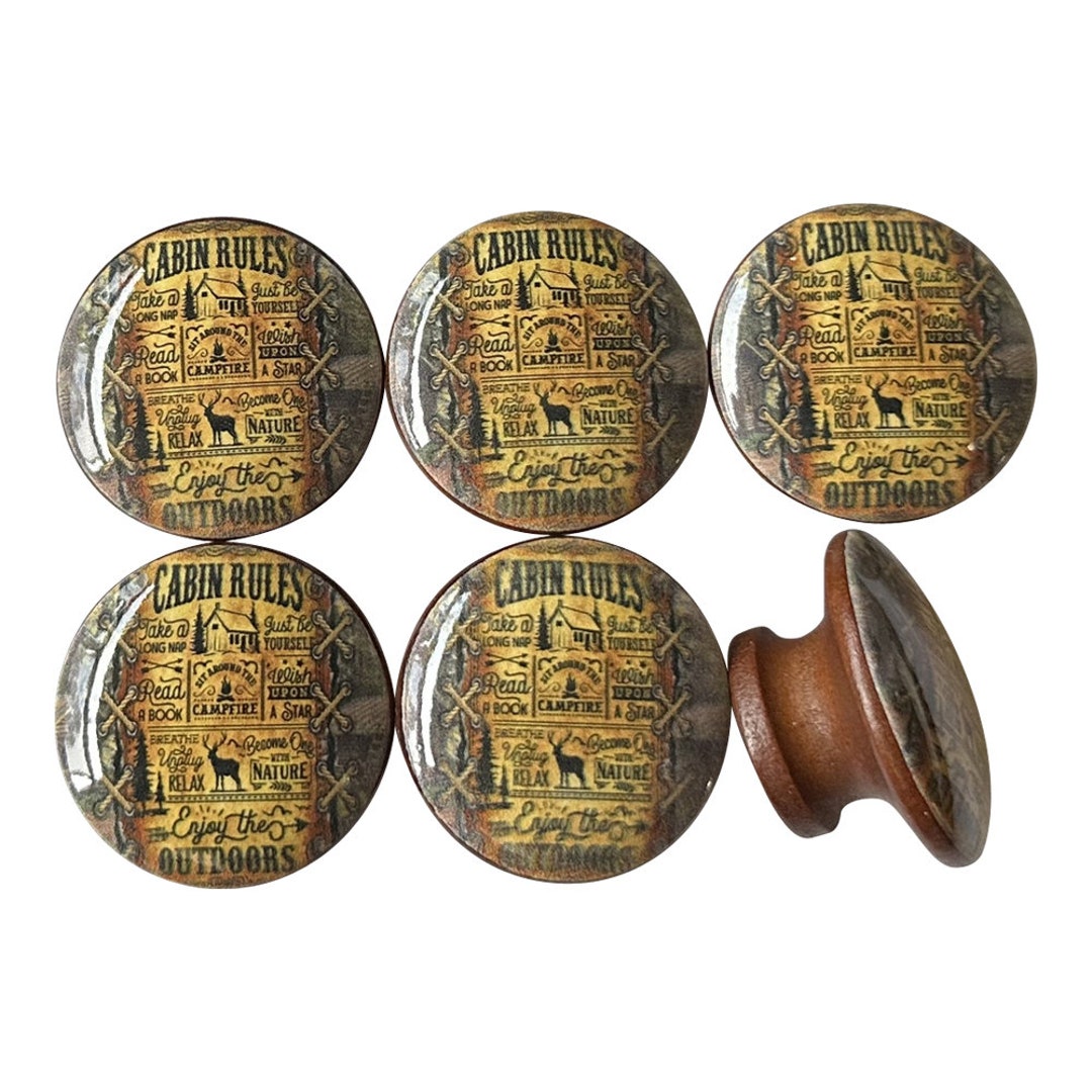 Set of 6 Cabin Rules Wood Print Cabinet Knobs Drawer Knobs, Drawer Pull ...