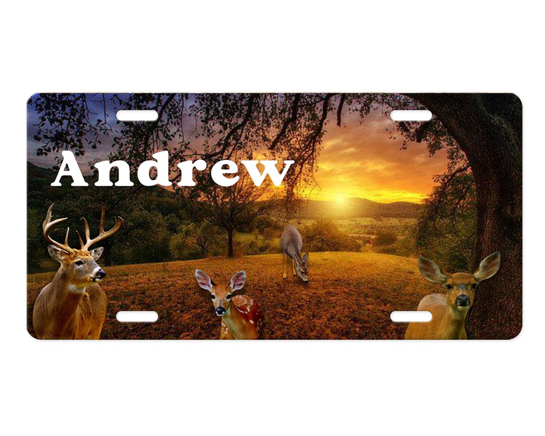 Personalized Deer Family at Sunset Vanity Decorative Front License ...