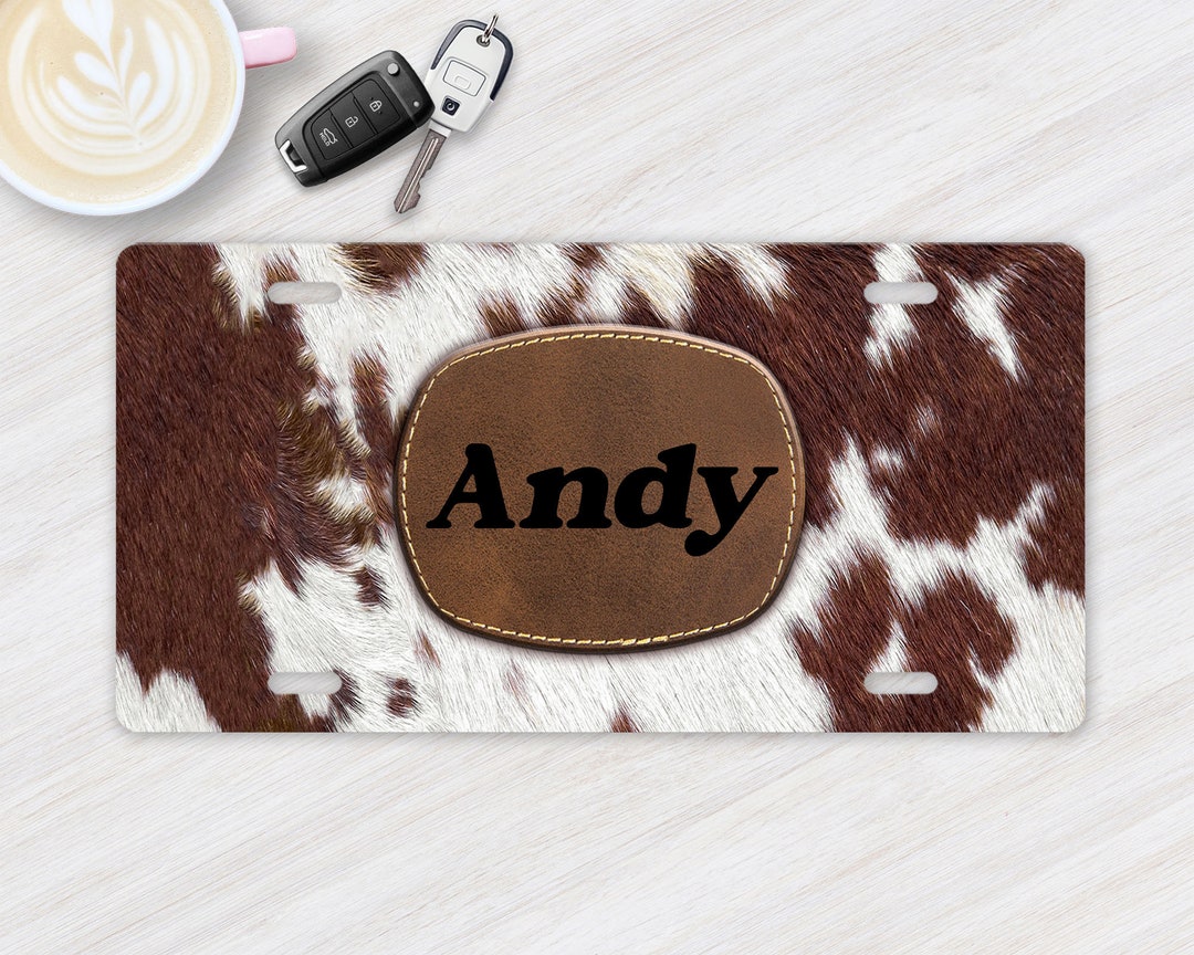 Personalized Cowhide & Leather Vanity Decorative Front License Plate ...