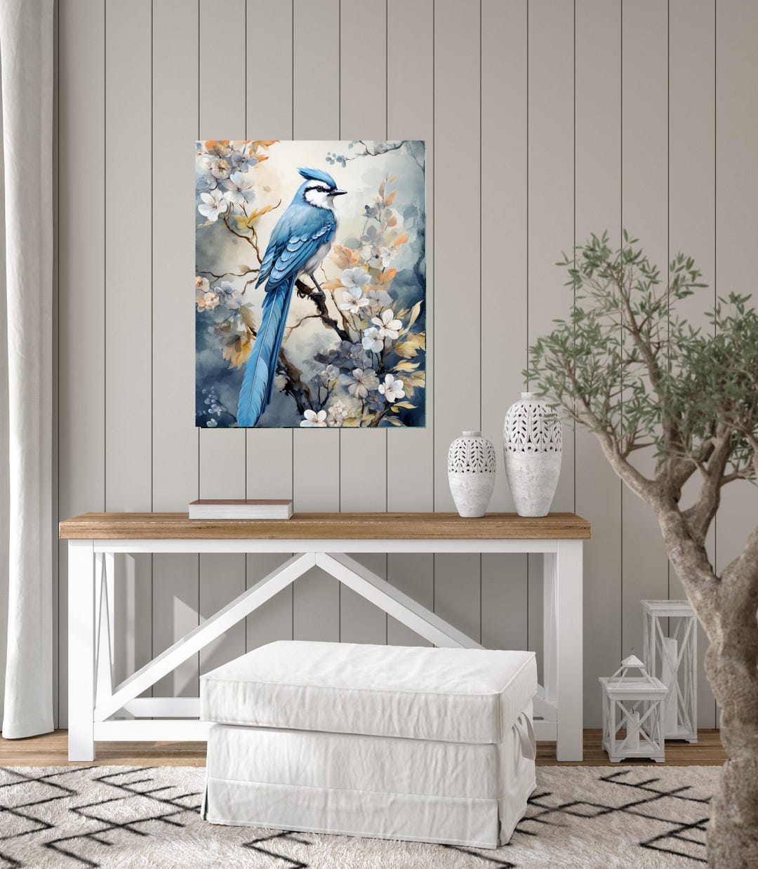 Blue Bird Canvas Print, Floral Wall Art (16x20) - Etsy