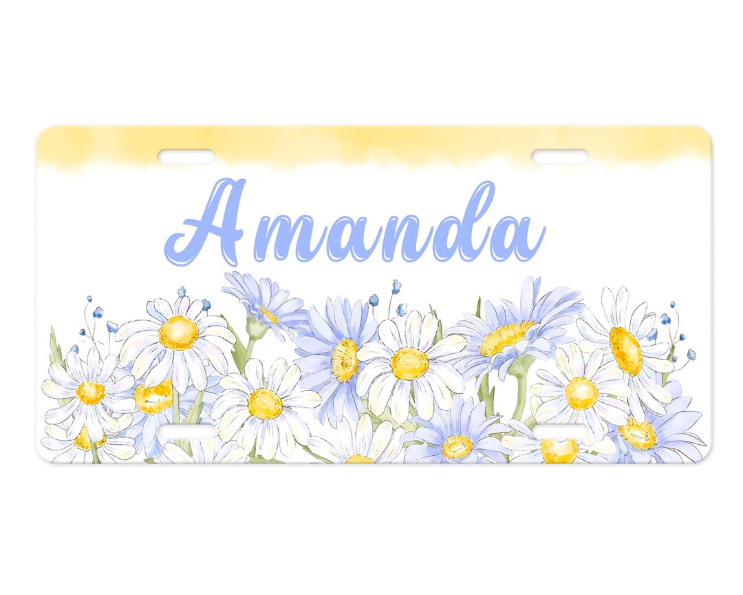 Personalized Blue and White Daisies Print Aluminum Front License Plate ...