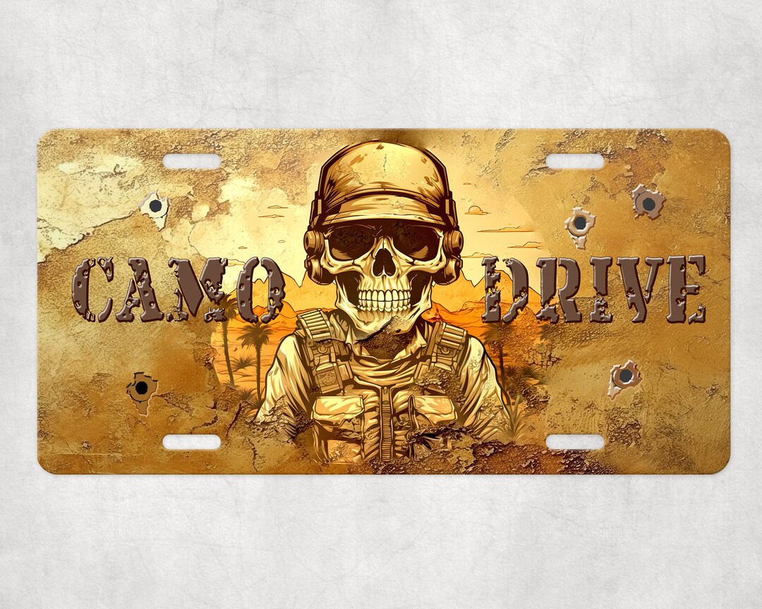 License Plate, Camo Drive Skeleton Printed Aluminum Front License Plate ...