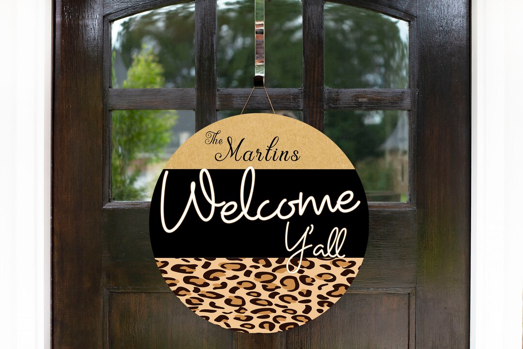 Personalized Leopard Print Welcome Y'all Round Printed Handmade Wood ...