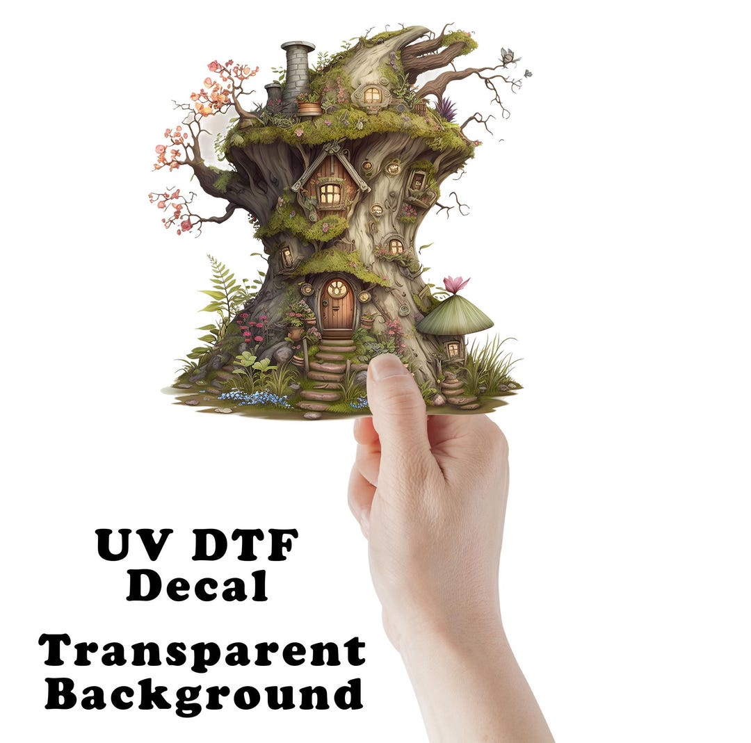 Tree Stump Fairy House UV DTF Transparent Decal / Sticker You Choose ...