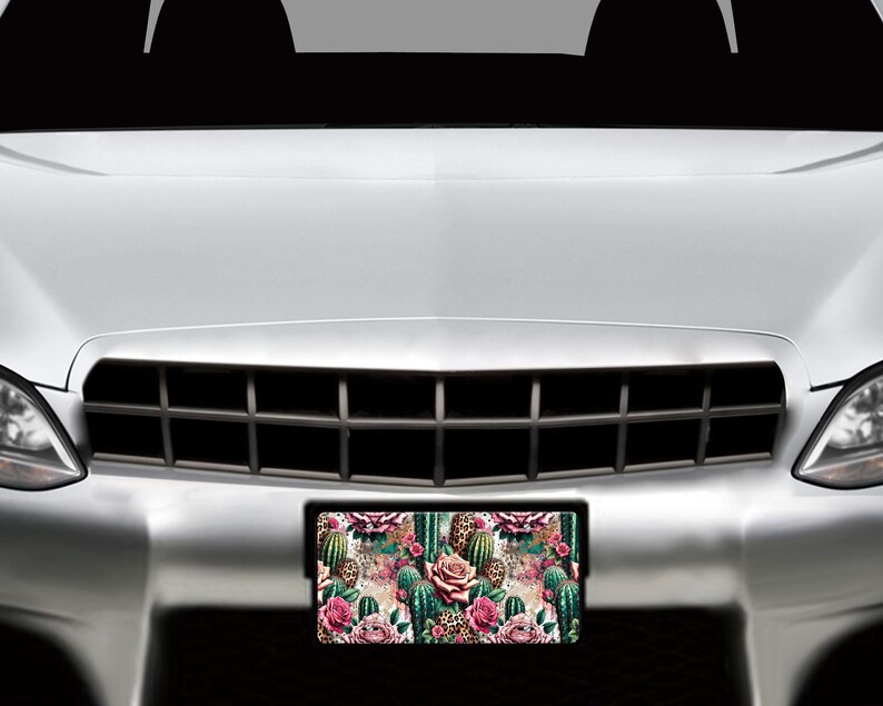 Cactus and Roses Vanity Decorative Front License Plate Cute Car License ...