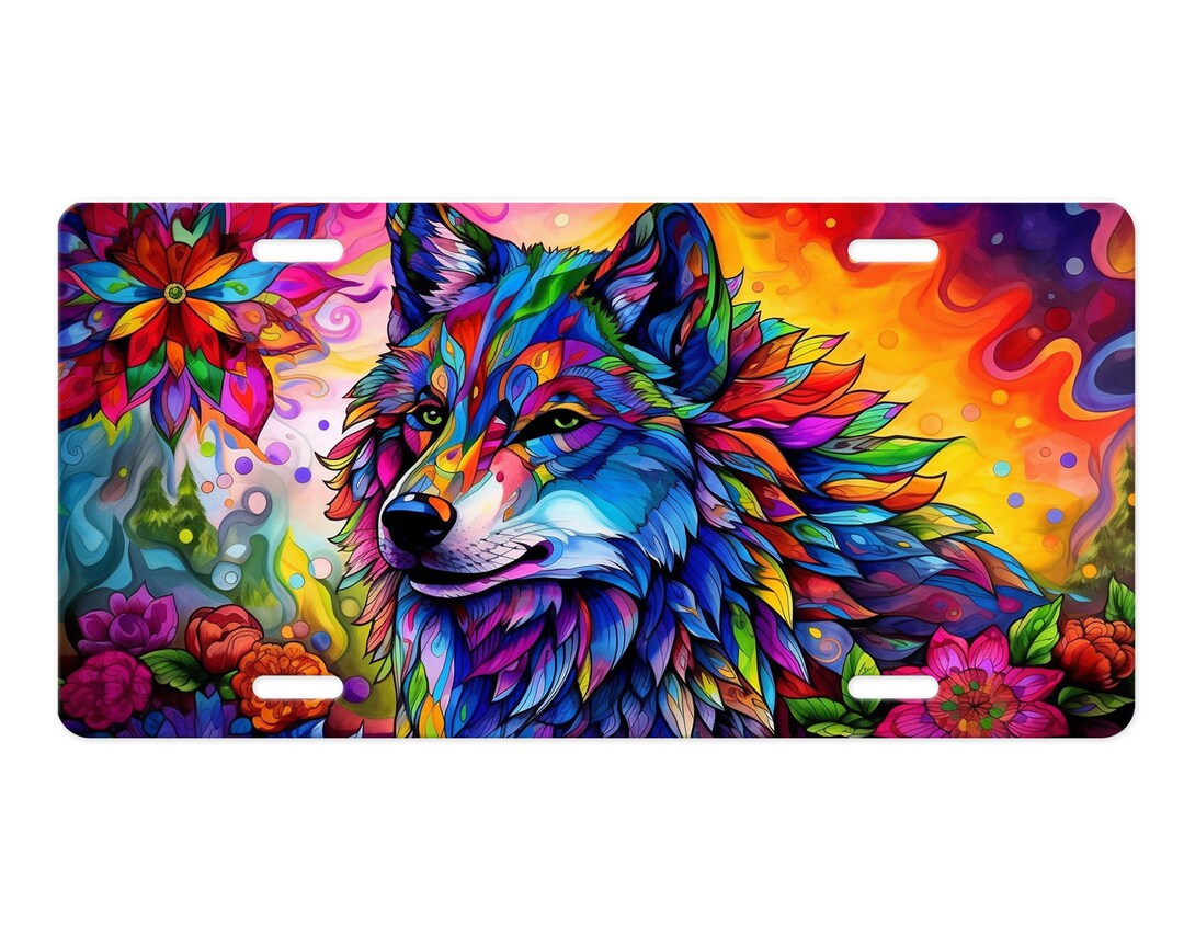Colorful Wolf Wildlife Animal Print Aluminum Front License Plate, Car ...
