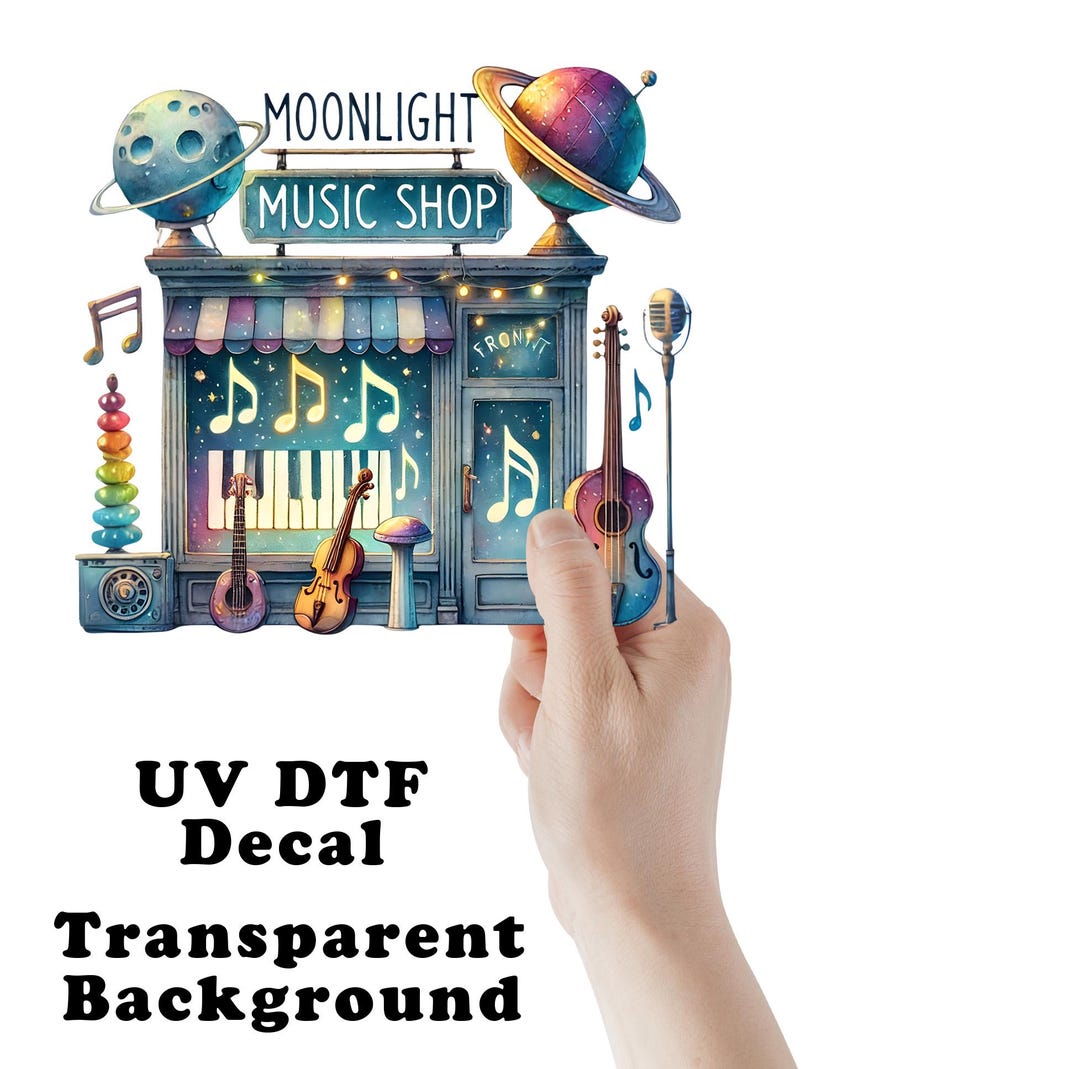 Moonlight Music Shop UV DTF Transparent Decal / Sticker You Choose Size ...