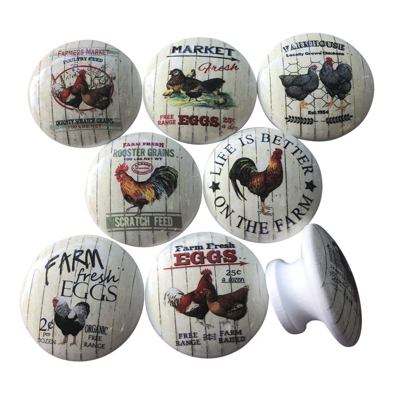 Set of 8 Farmhouse Rooster Farm Wood Cabinet Knobs - Etsy