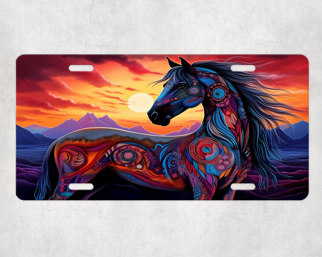 License Plate, Native American Tribal Horse Printed Aluminum Front ...