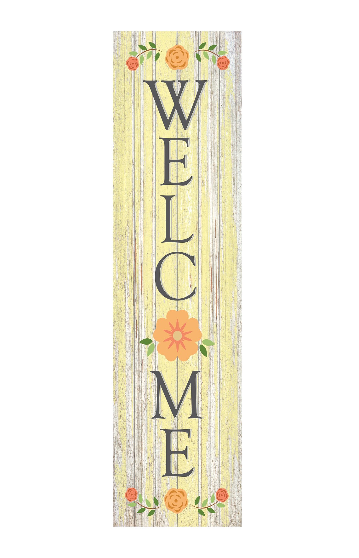 Yellow Floral Welcome Vertical Wood Print Sign | Etsy