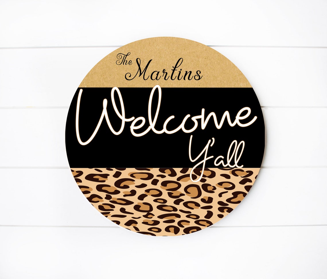 Personalized Leopard Print Welcome Y'all Round Printed - Etsy