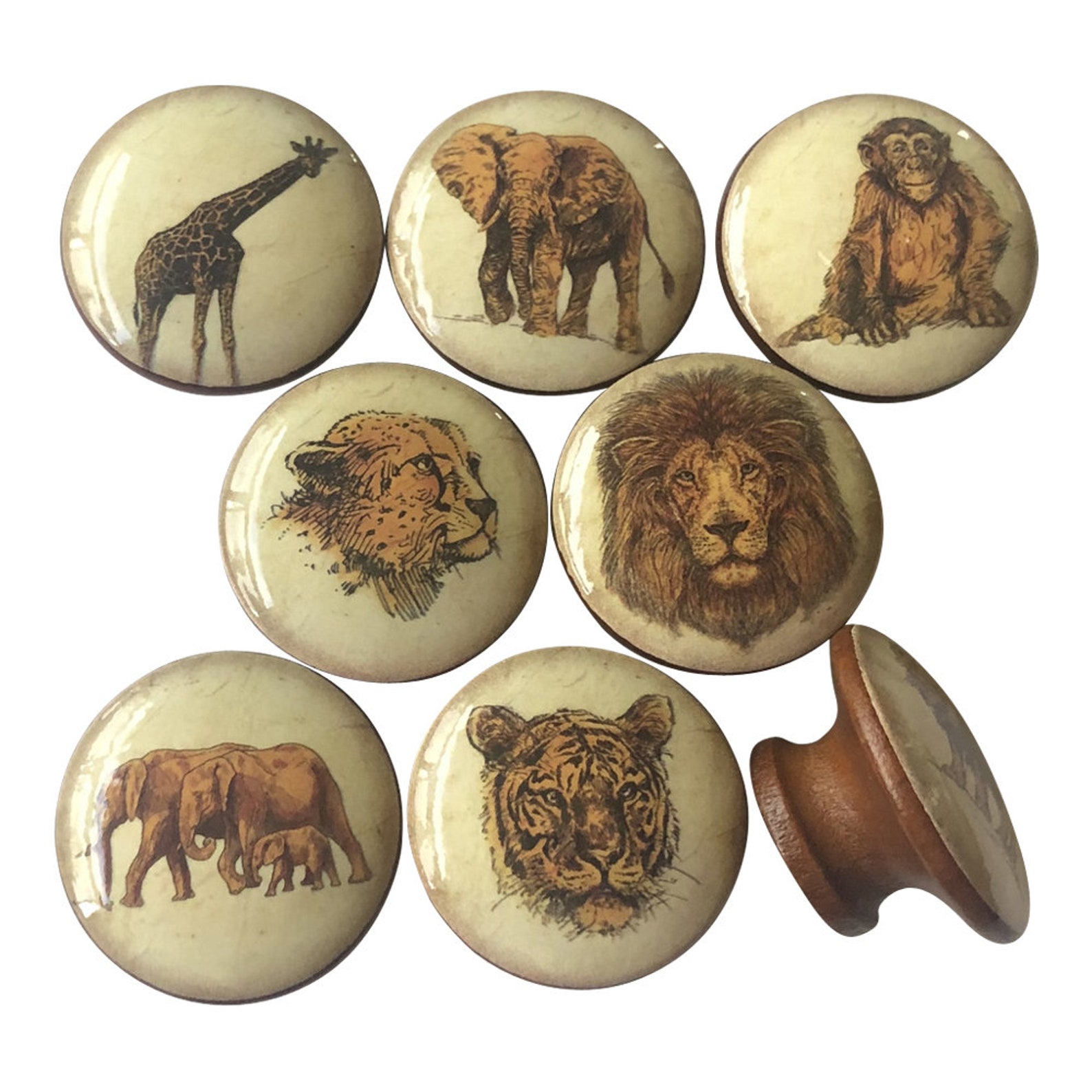 Set of 8 Vintage Wildlife Wood Cabinet Knobs Kitchen Cabinet Nursery Knobs Dresser Drawer Knobs ...