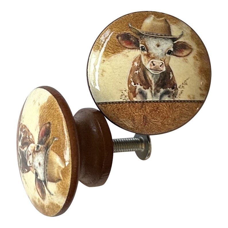 Set of 6 Cowboy Calf Cow Wood Cabinet Knobs, Kitchen Cabinet Knobs ...