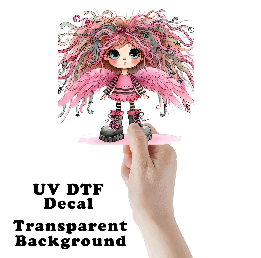 Cute Pink Angel UV DTF Transparent Decal / Sticker You Choose Size - Etsy