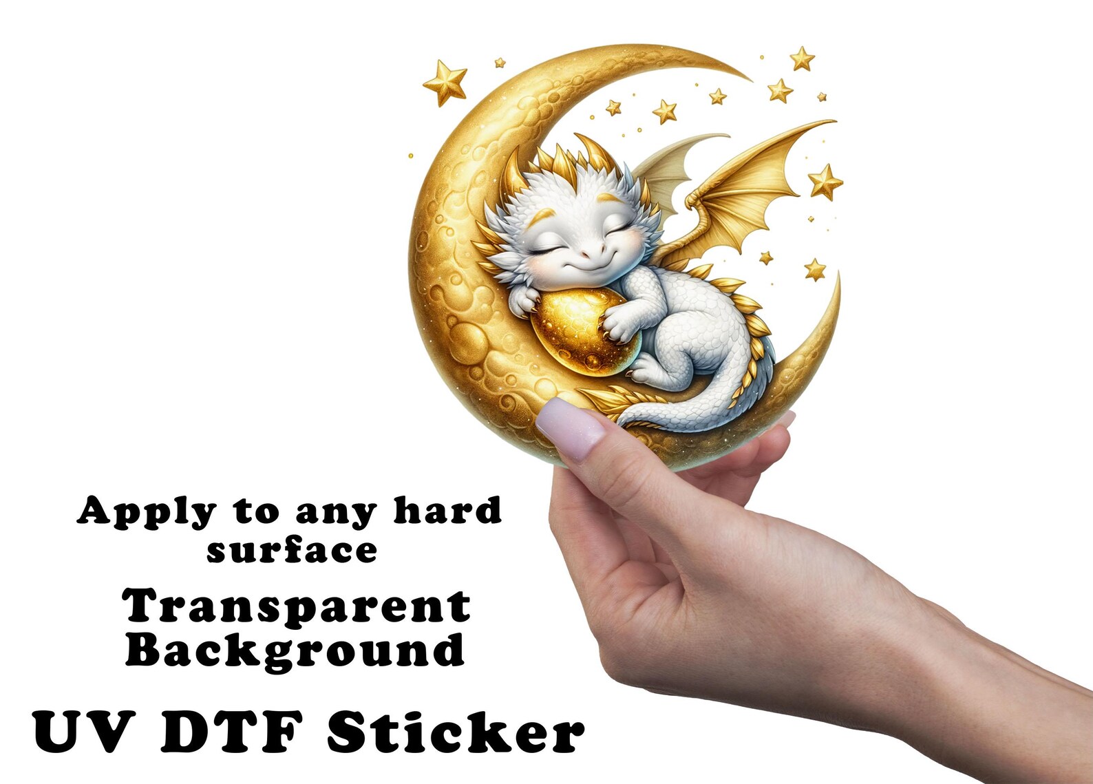 Sleeping Dragon on Moon UV DTF Transparent Decal / Sticker You Choose ...