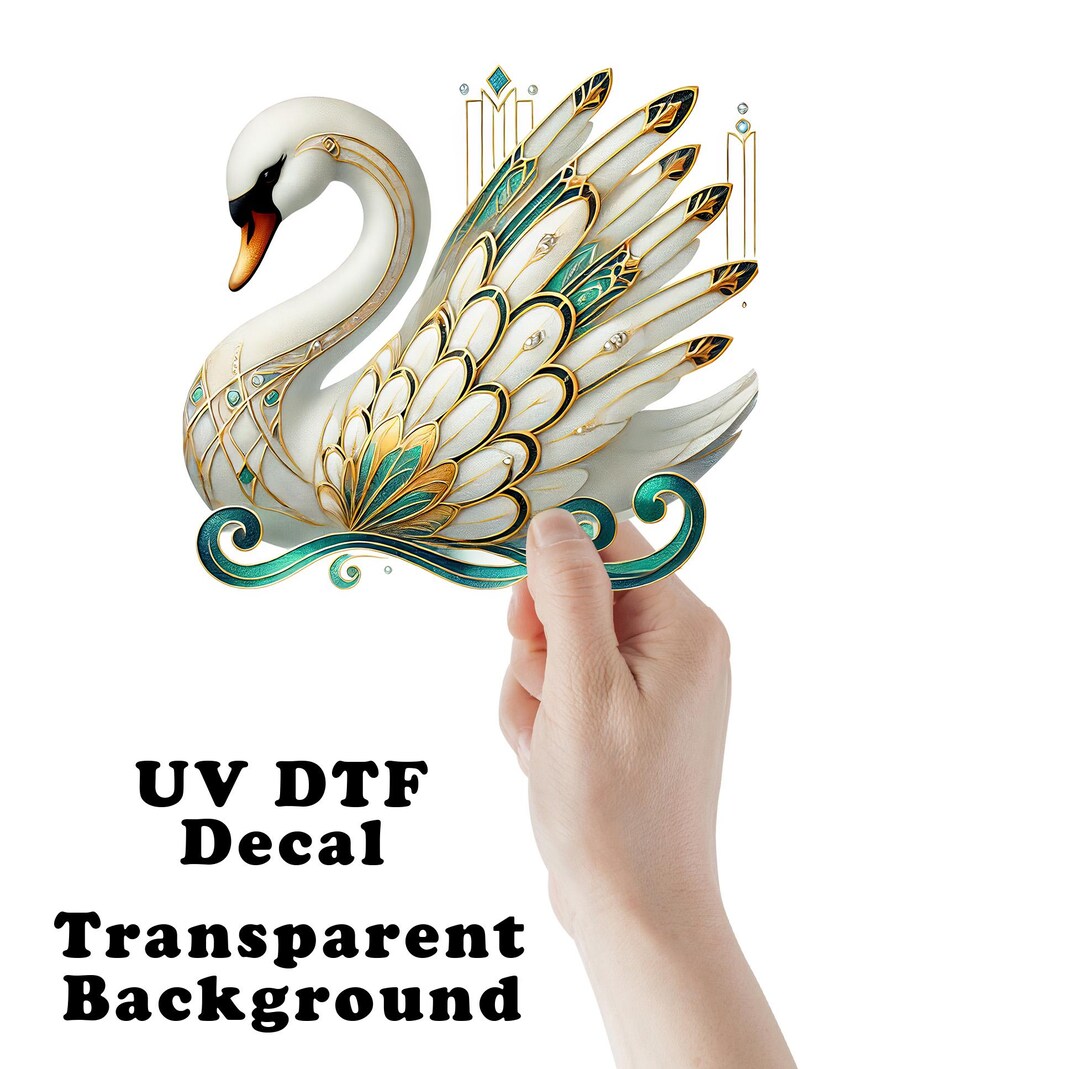 Art Deco Swan UV DTF Transparent Decal / Sticker You Choose Size - Etsy