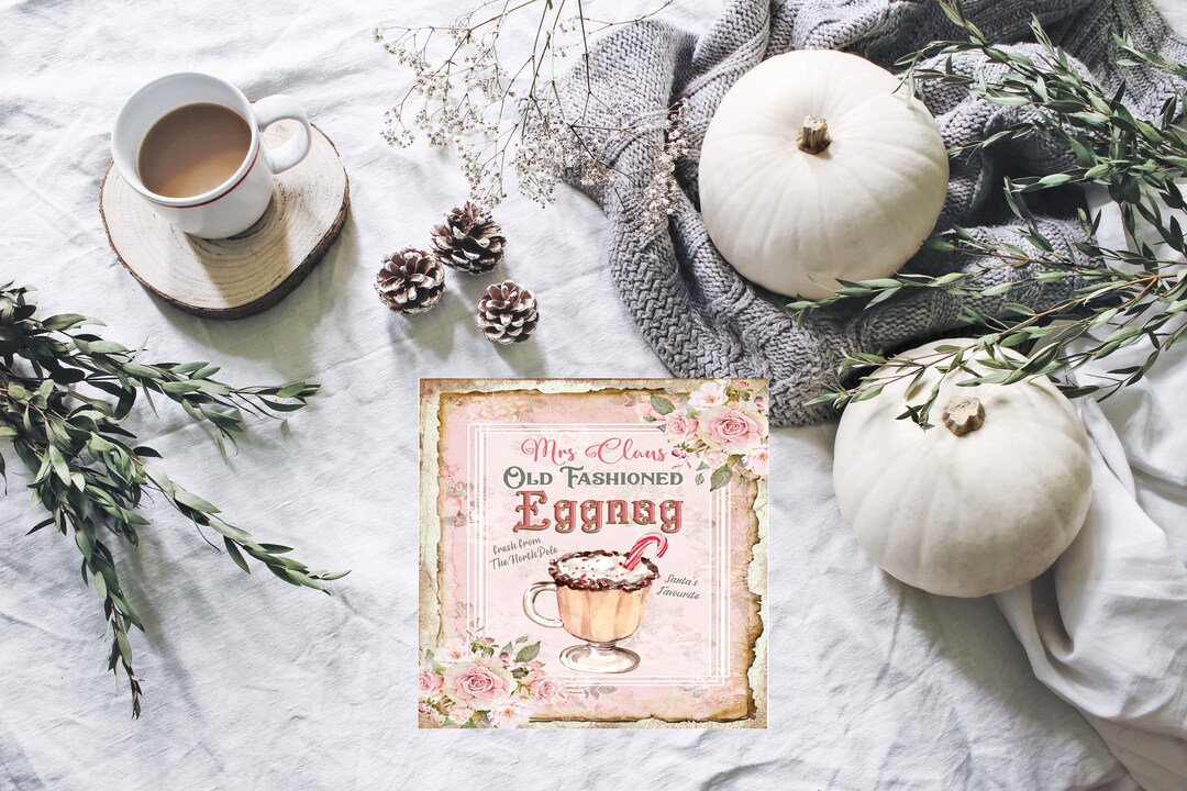 Pink Mrs. Claus Eggnog Christmas Printed Handmade Wood Christmas ...