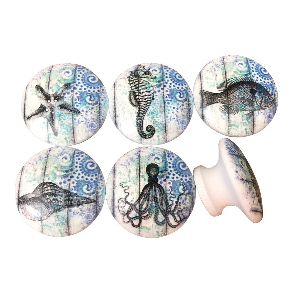 Set of 6 Blue Nautical Cabinet Knobs - Etsy