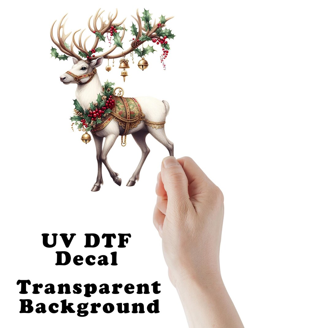White Christmas Reindeer UV DTF Transparent Decal / Sticker You Choose ...