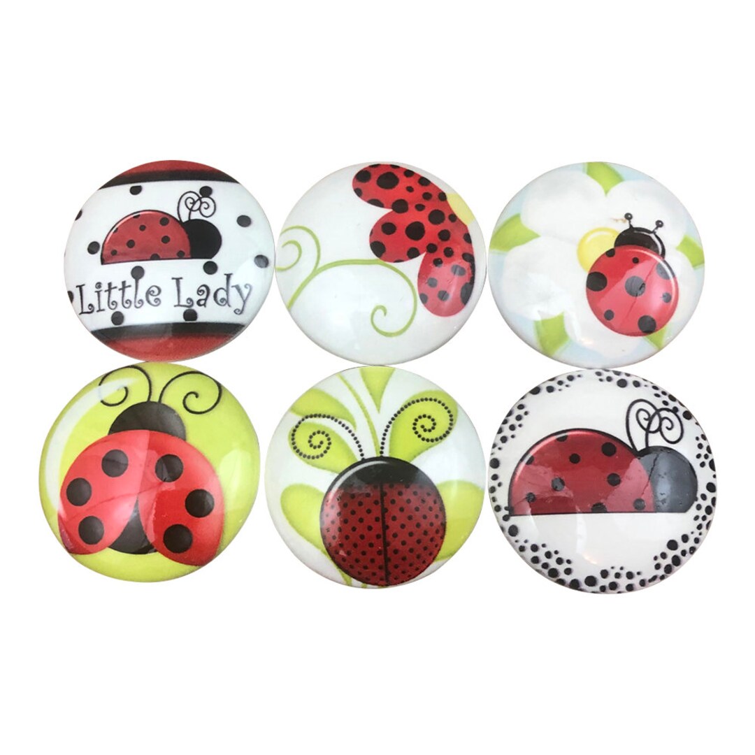 Set of 6 Ladybug Wood Print Cabinet Knobs W0160 - Etsy