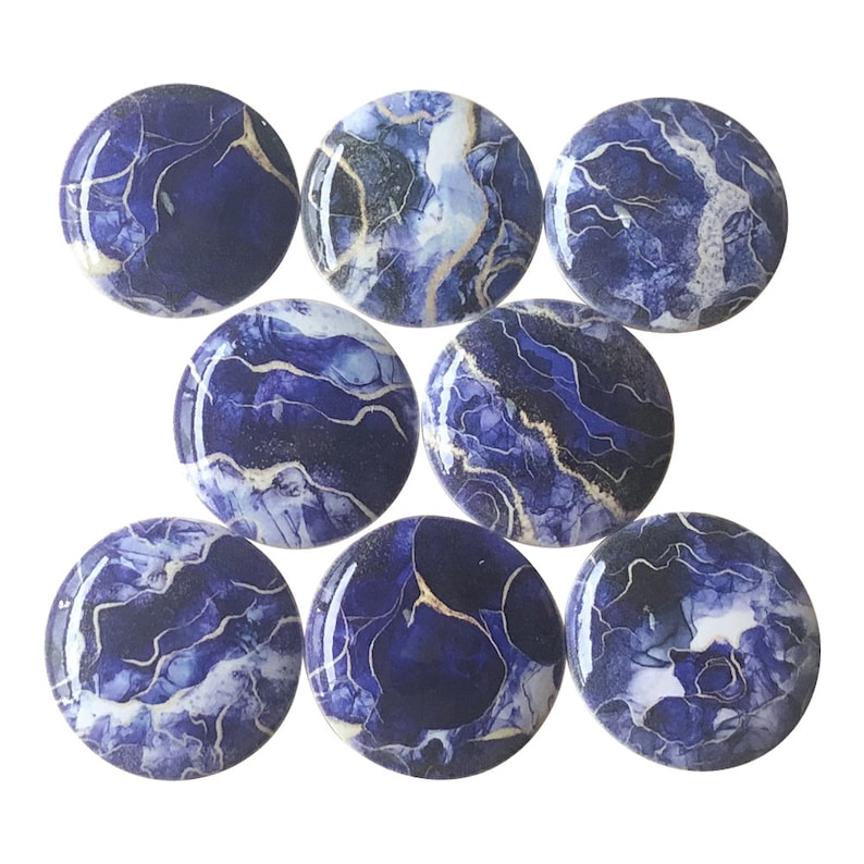 Set of 8 Cobalt Blue Agate Print Wood Cabinet Knobs - Etsy