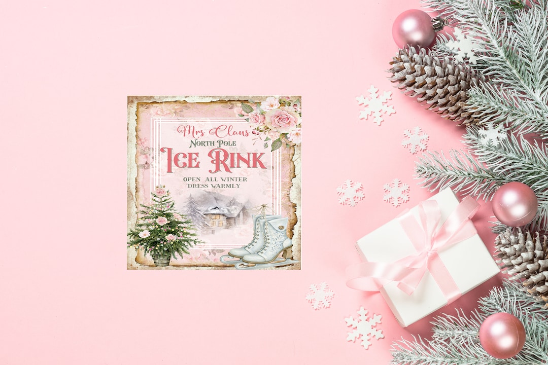 Pink Mrs. Claus Ice Rink Printed Handmade Wood Christmas Ornament Mini ...