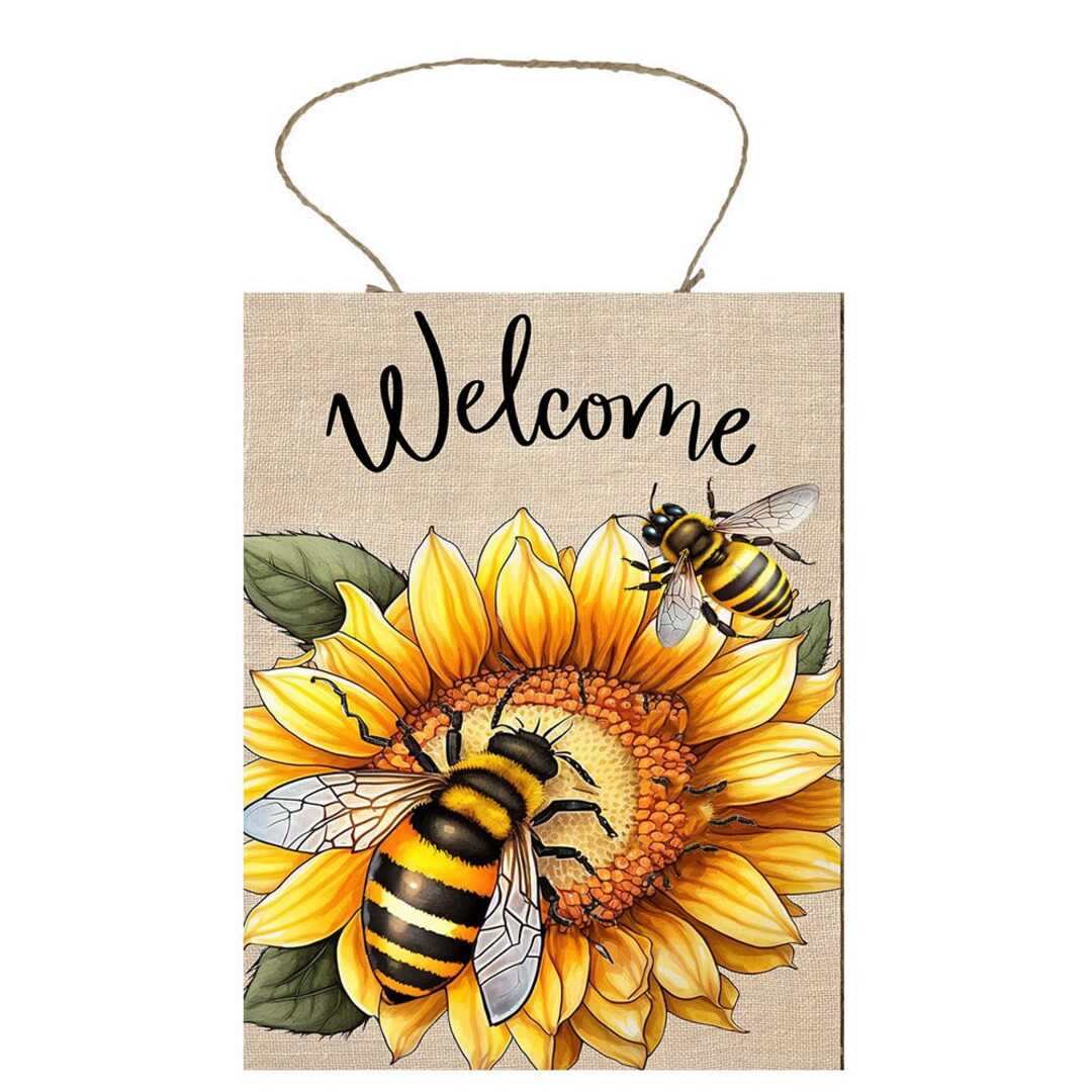 Welcome Sunflower Bee Farmhouse Decor Printed Handmade Wood Sign Door ...