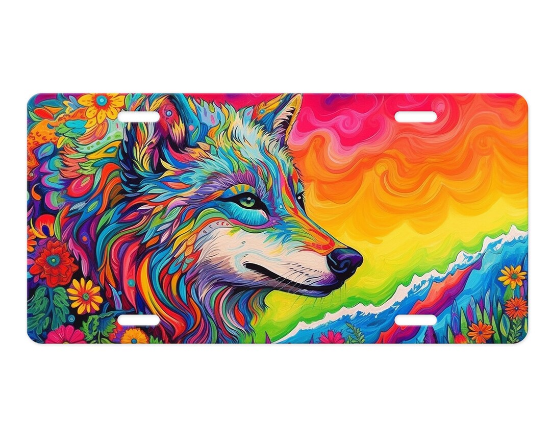 Neon Wolf Vanity Decorative Front License Plate Cute Car License Plate ...