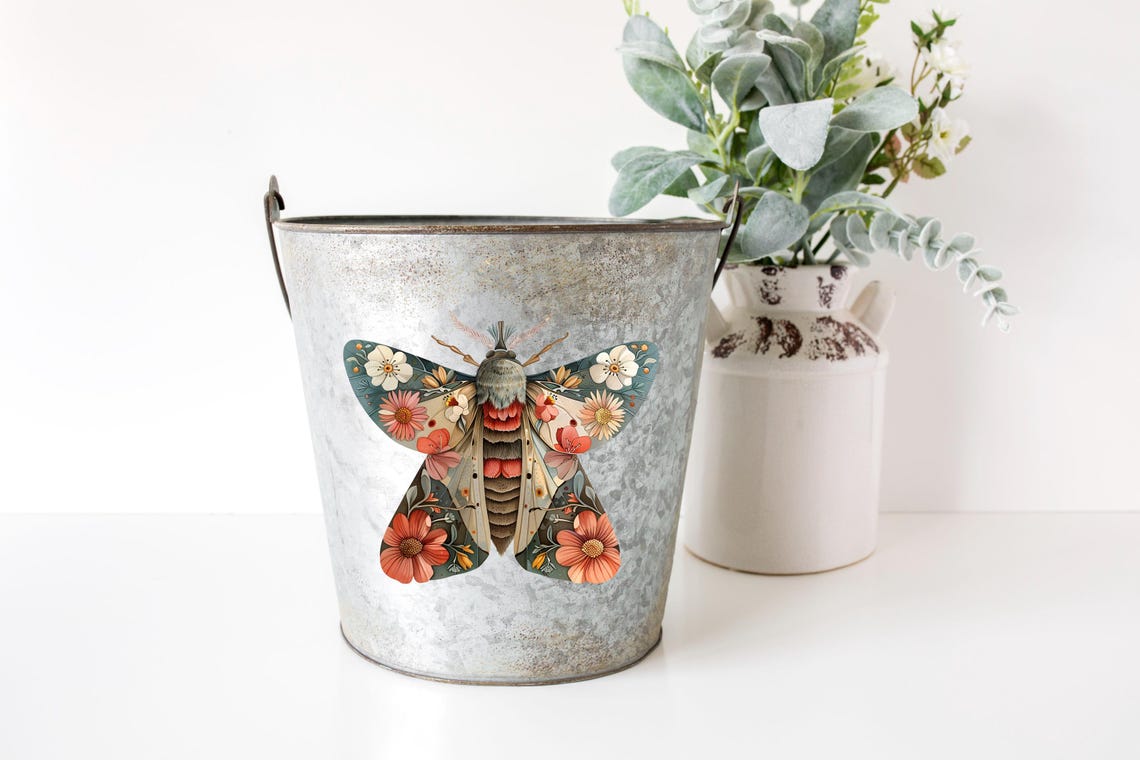 Flower Folk Art Moth UV DTF Transparent Decal / Sticker You Choose Size ...