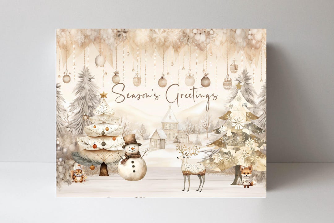 Neutral Season's Greetings 20x16 Christmas Canvas Print - Etsy